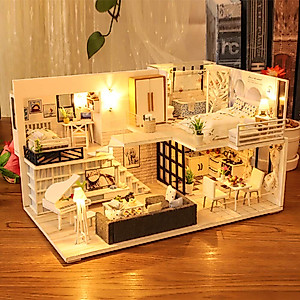CUTEBEE Dollhouse Miniature with Furniture, DIY Dollhouse Kit Plus Dust Proof and Music Movement, 1:24 Scale Creative Room for Valentine's Day Gift Idea M21