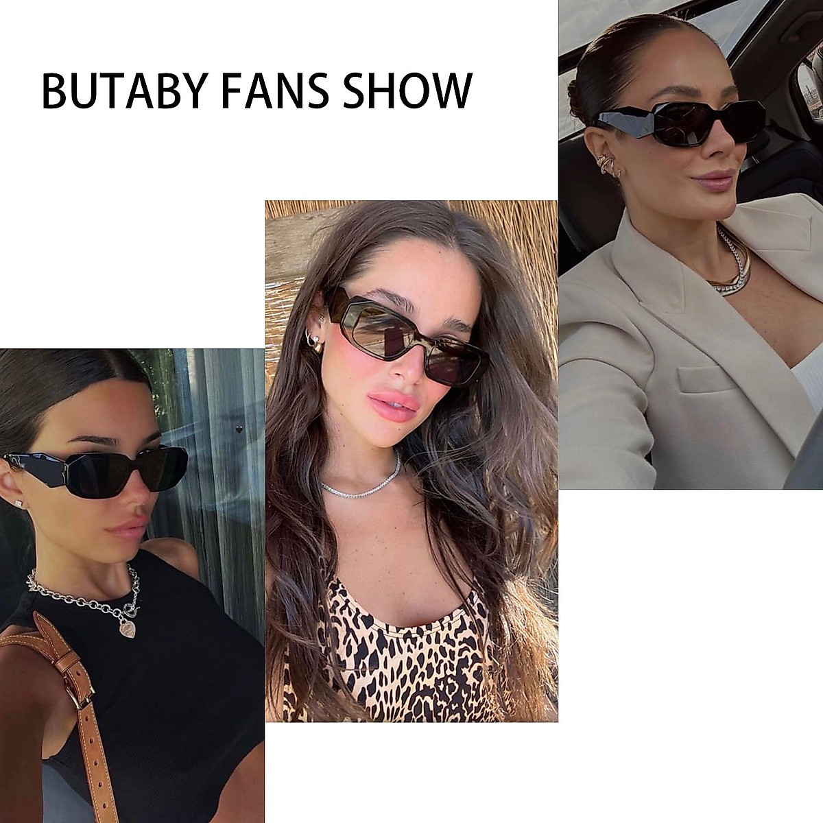 BUTABY Trendy Rectangle Sunglasses for Women Men Retro Sun Glasses Vintage Fashion Square Frame Black & Leopard Brown