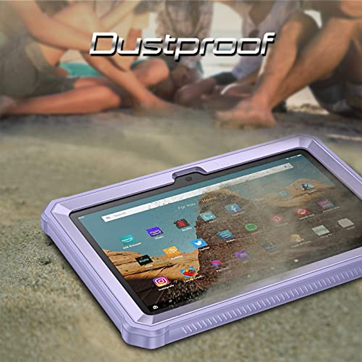 Fintie Shockproof Case for All-New Fire 7 Tablet (12th Generation, 2022 Release), [Tuatara] Rugged Unibody Hybrid Bumper Kickstand Cover with Built-in Screen Protector, Lilac Purple