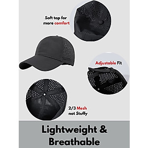 Oversize XXL Baseball Caps,Quick Dry Mesh Sports Hat for Big Heads 22"-25"，Waterproof Lightweight Running Sun Hat. (Black)