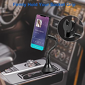 Upgraded Car Cup Holder Phone Mount Compatible with Popsocket Holder Grips, Flexible Gooseneck Car Socket Mount for Phone Expanding Stand, Car Phone Holder Fits iPhone Samgsung and Any Smartphones
