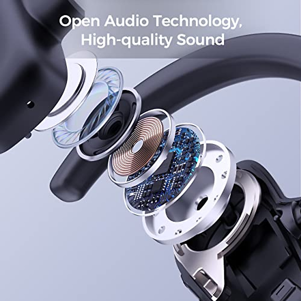 MSTHOO Open Ear Headphones with Mic, Wireless Bluetooth 5.3 Earbuds Reducing Hearing Loss, Wireless Charging, IPX7 Waterproof, 45H Playtime Sports Ear Buds for Running, Cycling, Workout with Earhooks