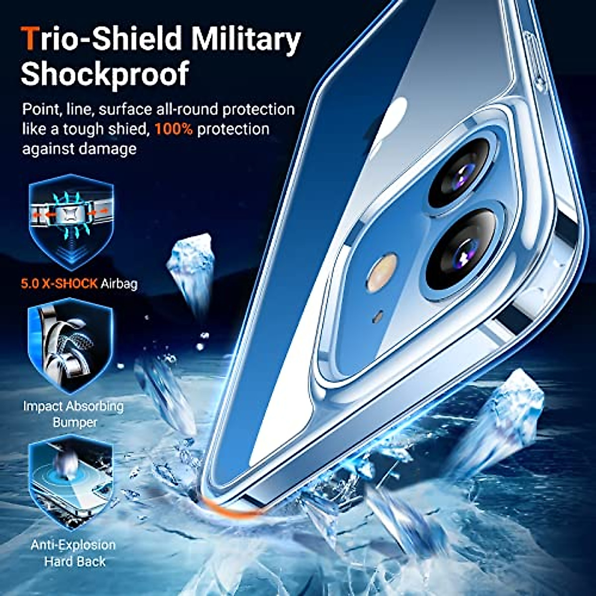 𝟐𝟎𝟐𝟐 𝗨𝗽𝗴𝗿𝗮𝗱𝗲𝗱 TORRAS Diamond Clear iPhone 12 Case/iPhone 12 Pro Case [NO.1 Anti Yellow] [5.0 X-Shock Patent Military Grade Protective] Shockproof Hard Back Slim iPhone 12 Phone Case, Clear