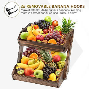 NAGAWOOD Large Capacity 2-Tier Wooden Fruit Basket, Durable Acacia Wood, 10.5" Tall, Spacious for Produce, Vegetables, Bread Storage and Home Kitchen Countertop