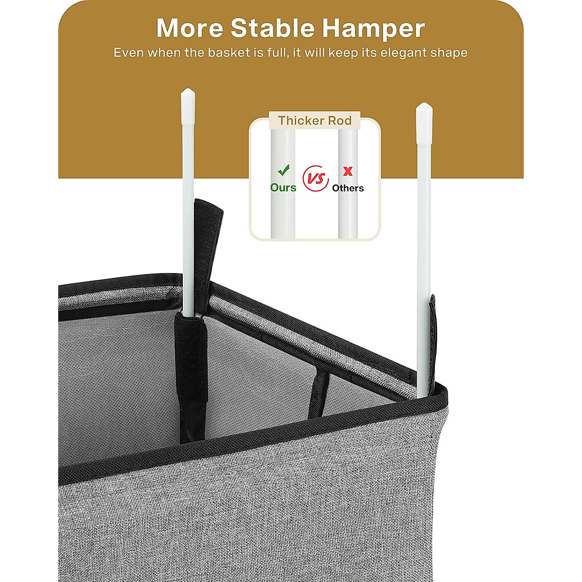 SOLEDI Collapsible Laundry Baskets, 2-Pack 50L (13 Gal) Collapsible Laundry Tote with Extended Easy Carry Handle, Sturdy Iron Wire Frame, Freestanding Clothes Basket for Bathroom, Bedroom, Dorm. Grey