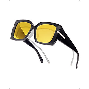 LVIOE Oversized Women Night Vision Glasses for Driving Fit Over Glasses with Polarized Yellow Tinted Lenses LN7519