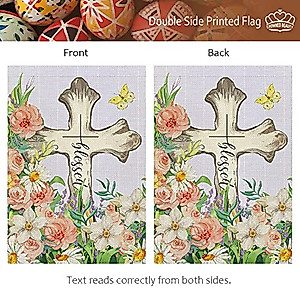 CROWNED BEAUTY Easter Garden Flag Religious Cross Floral 12x18 Inch Double Sided for Outside Christian Burlap Small Blessed Yard Holiday Decoration CF714-12