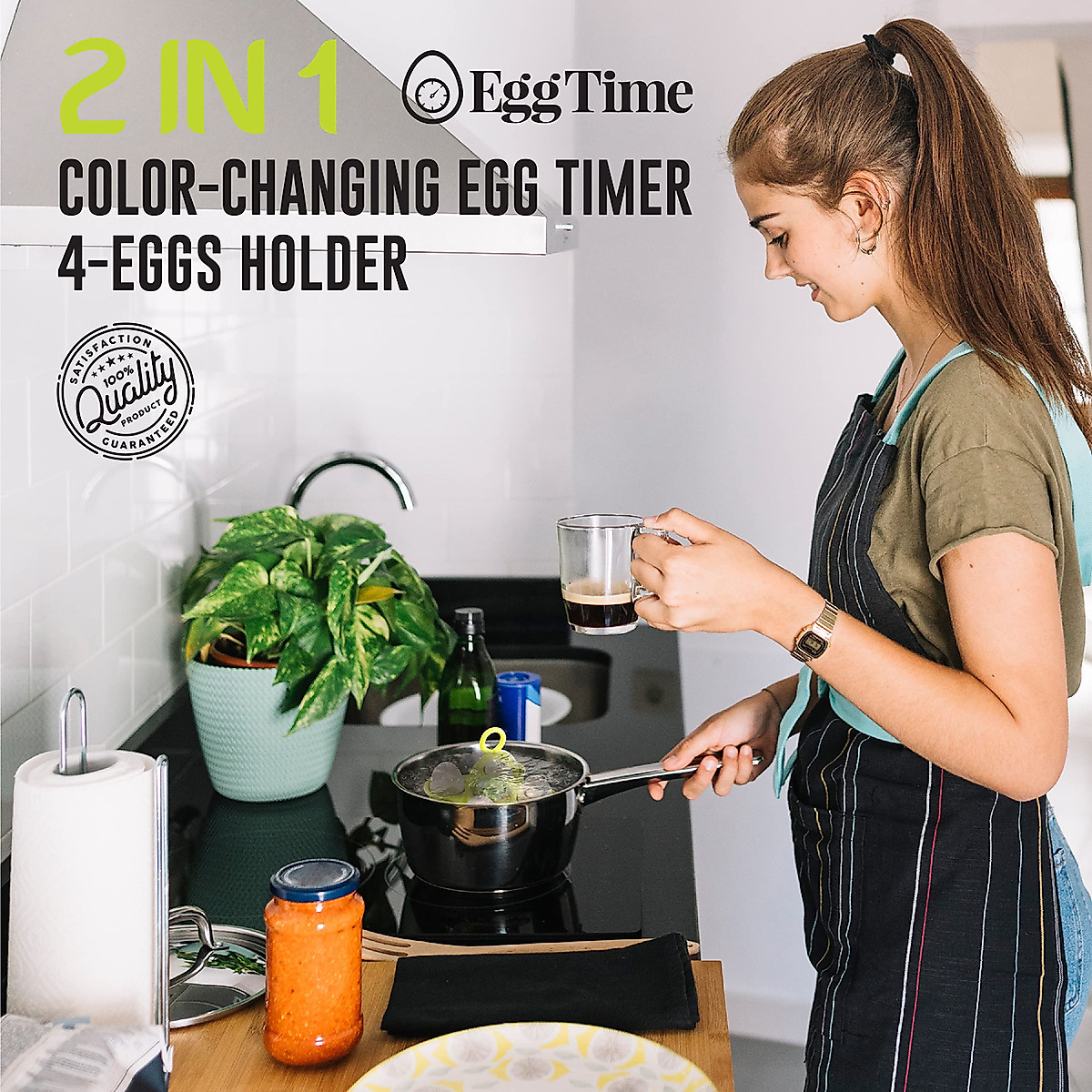 Egg Cooker: Egg Holder for Boiled Eggs - Quick, Efficient & Fail-Proof Color-Changing Egg Timer - Boil Up to 4 Eggs to Perfection Without Cracks or Guesswork! - In Water Timer for Boiled Egg