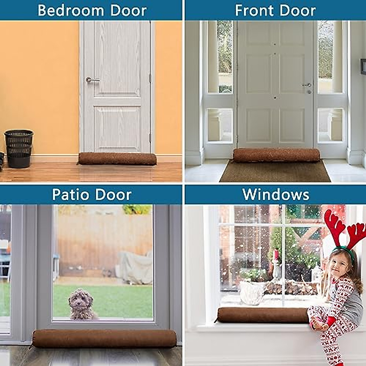 Anze Door Draft Stopper for Bottom of Door 36 inch Weighted Triangle Under Door Cold Air Stoppers Weather Stripping Wind Noise Blocker Door Sweeps, Brown