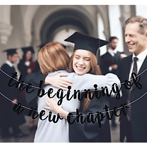 The Beginning of a New Chapter Banner, Farewell Party Decorations, 2024 Graduation Banner, Engagement Baby Shower New Home Job Change Party Decorations Black Glitter