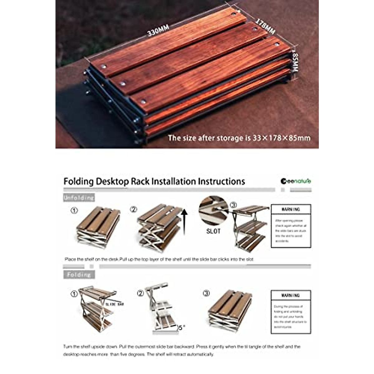 Keenature Black Walnut Camping Table Shelf Portable for Picnic,Camp,Beach,Fishing,Hiking,BBQ,Parties or Outdoor Activities