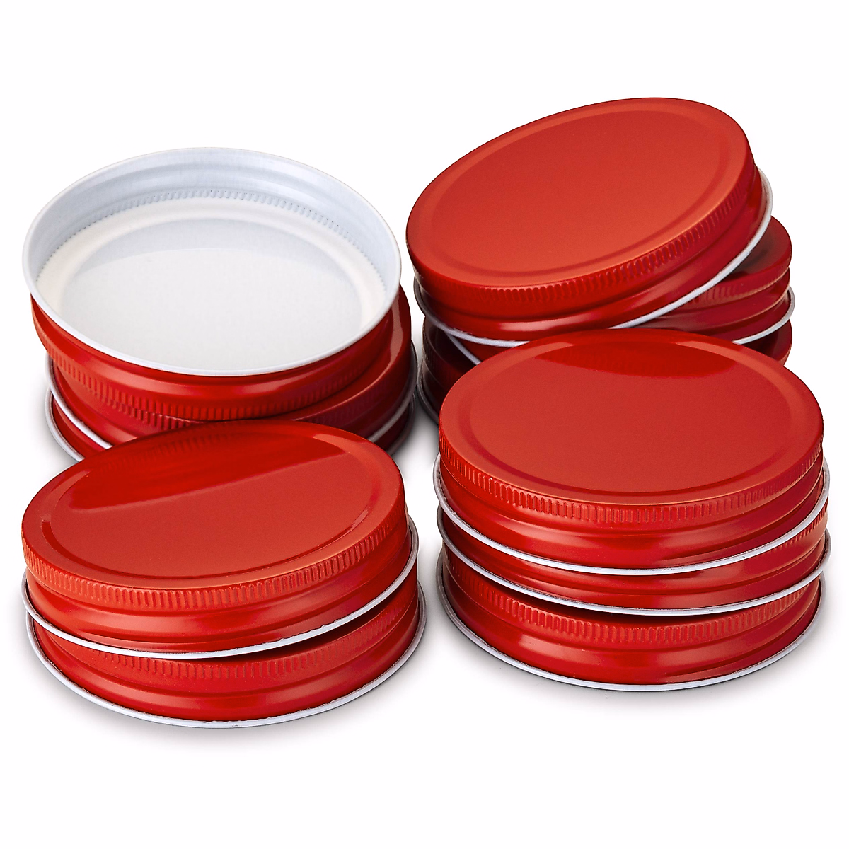 Kook Mason Jar Lids, Wide Mouth, for Wide Mouth Mason Jars, Leak Free, Airtight Silicone Seal, Made in USA, Set of 12, Red