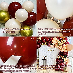 Burgundy Maroon Balloon Garland Arch Kit, 114Pcs Burgundy Gold and Cream Ivory Balloons for Birthday Valentines Day Wedding Bachelorette Bridal&Baby Shower Engagement Thanksgiving Friendsgiving Party Decoration Supplies