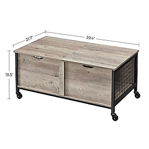 VASAGLE Coffee Table, Living Room Table with Flip Tops, 2 Hidden Compartments and Casters, Storage Cabinet, for Living Room, Bedroom, Industrial, 39.4 x 21.7 x 17.7 Inches, Greige and Black ULCT231B02