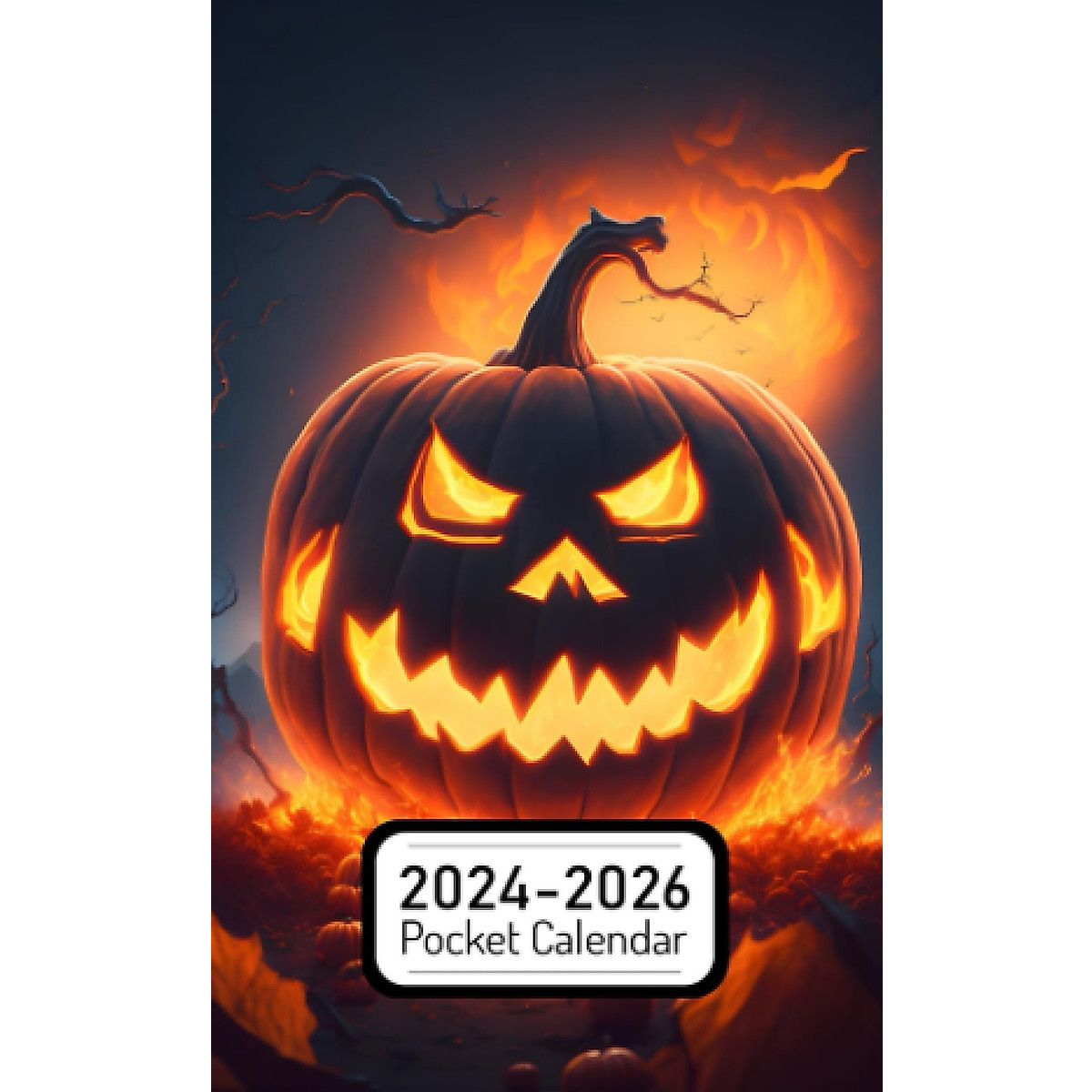 Pocket Calendar 2024-2026: Two-Year Monthly Planner for Purse , 36 Months from January 2024 to December 2026 | Halloween pumpkin | Scary landscape | Horror atmosphere