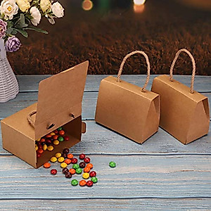 20 Pcs Brown Gift Boxes,5.12x2.75x3.54 Inches,Small Gable Gift Boxes,Portable Handle Kraft Paper Gift Box with Hemp rope for Kids' Birthday Party,Wedding,Baby Shower,Small Cakes Cookie