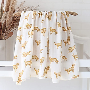 LifeTree Baby Swaddle Blankets Dog, 70% Viscose from Bamboo and 30% Cotton Muslin Swaddle Blankets Boys Girls Swaddling Blanket Neutral for Newborn, Soft Large 47" x 47", Golden Retriever Dog