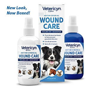 Vetericyn Plus Dog Wound Care Spray | Healing Aid and Skin Repair, Clean Wounds, Relieve Dog Skin Allergies, Safe for All Animals. 8 ounces