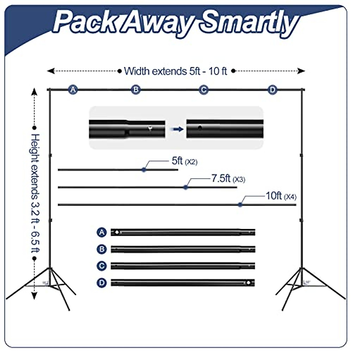 FOTOUMGL Backdrop Stand 10x6.5ft, Wide Tripod- Adjustable Photo Backdrop Support System for Parties Background, Photoshoot, Photo Video Studio - Photography Kit with Spring Clamp, Sand Bag, Carry Bag