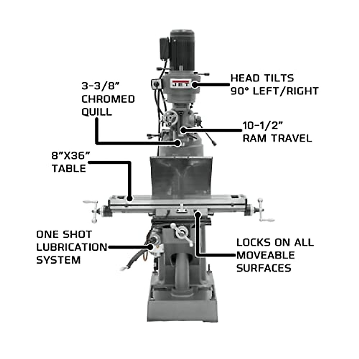 JET JVM-836-1 Step Pulley Milling Machine, 1-1/2 HP (690036)