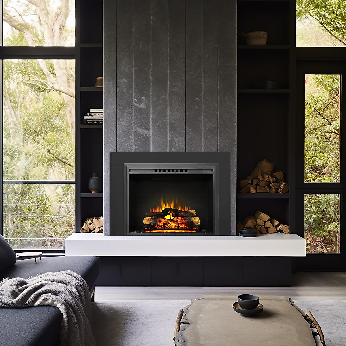 LegendFlame Carl 35 Inches with Trim Kit, Electric Fireplace Insert, Fireplace Heater 750/1500W, Fire Crackling Sound, Adjustable Flame Speed, Remote Control, Black…