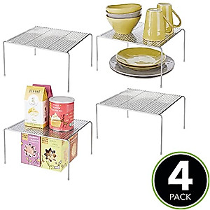 mDesign Modern Metal Square Kitchen Cabinet, Pantry, Countertop Organizer Storage Shelves for Kitchen Cabinets, Countertops, Pantry - Durable Steel, Non-Skid Feet, 4 Pack - Silver