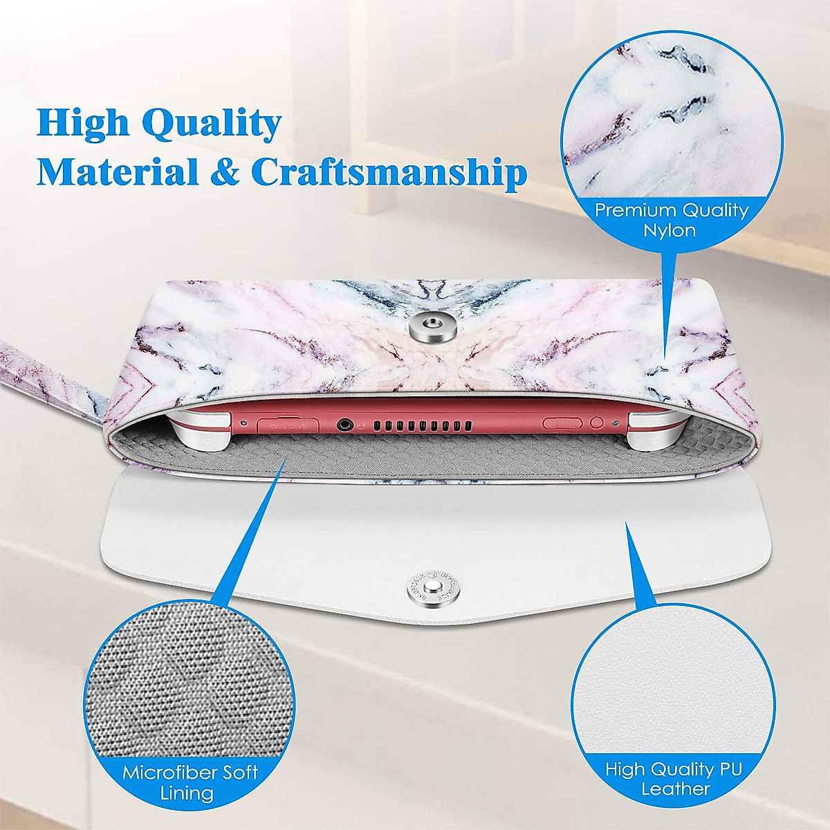 Fintie Carrying Case for Nintendo Switch Lite 2019 - Portable Travel Bag Protective Sleeve Pouch w/ Side Pocket, Game Card Slots, Holding Strap for Nintendo Switch Lite and Accessories, Marble Pink