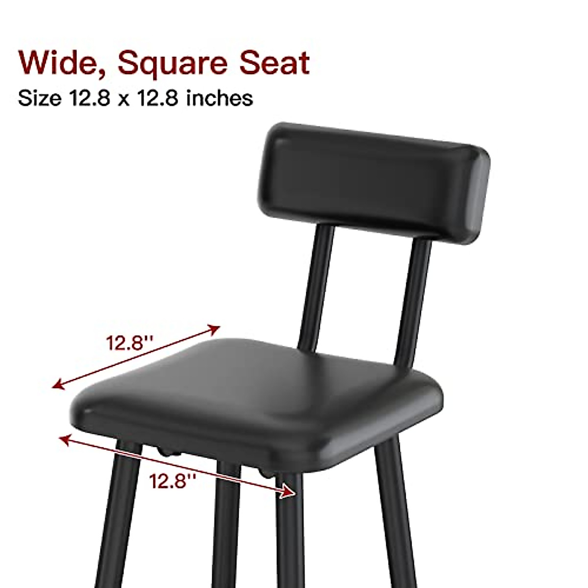 LIDYUK Bar Stools Set of 2, PU Upholstered Barstools with Back, Footrest, Simple Assembly, Industrial, Tall Counter Stools for Kitchen Island Dining Room Bar, Black