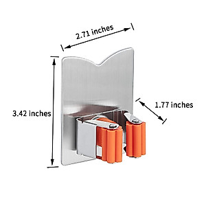 VHIEDN Broom Mop Holder Wall Mounted, Stainless Steel Adhesive Single Broom Hanger Hook for Bathroom Kitchen Garage Closet RV Organizer, V-Shape Orange, 2 Pack