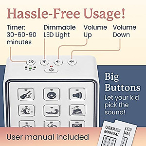 Plug in White Noise Sound Machine with Adjustable Kids Night Light for Sleeping, 9 Non-Looping Sounds, Timer, Volume Control & Headphone Jack | Portable Noise Maker for Adults & Baby, Home, Office