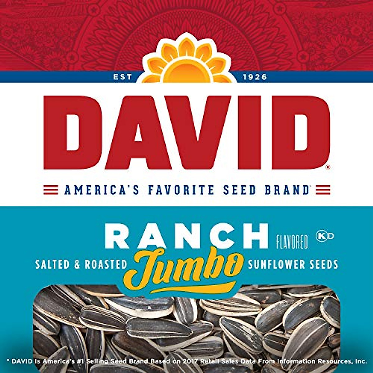 DAVID SEEDS Roasted and Salted Ranch Jumbo Sunflower Seeds, 5.25 oz (Pack of 2)