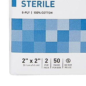 McKesson 8-Ply Sterile Gauze Sponges, 2" x 2", 2 Counts per Pack, 50 Packs (Total 100 Sterile Gauze Sponges)