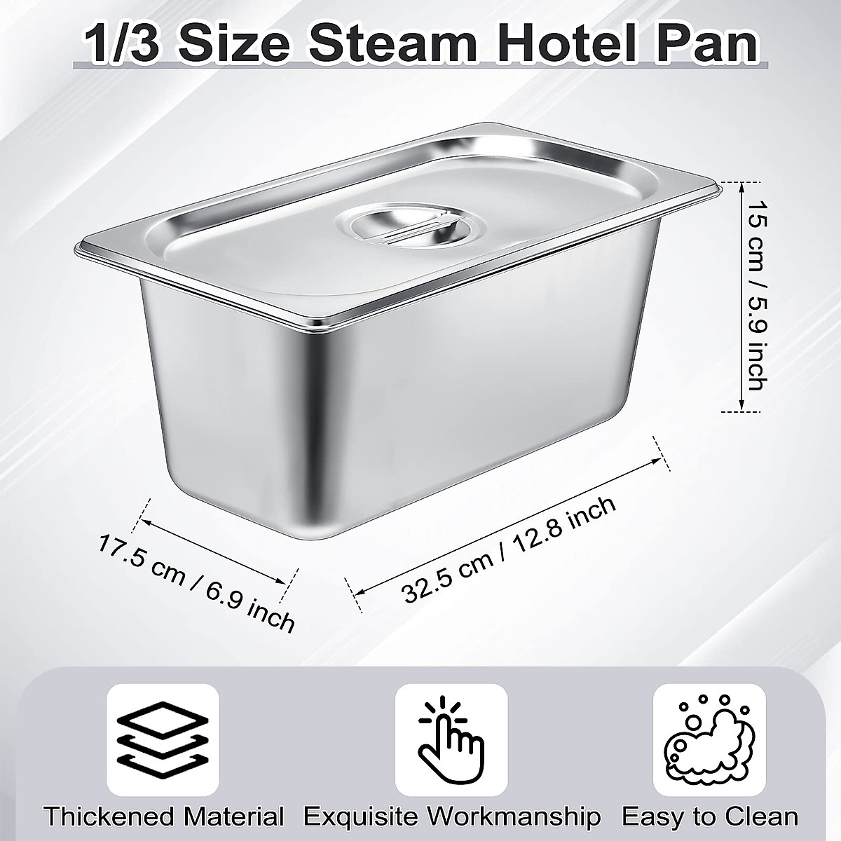 8 Pack Stainless Steam Hotel Pan 1/3 Size x 6 Deep Steam Table Pan with Lid 0.8 mm Thick Stainless Steel Anti Steam Pan Restaurant Anti Clogging Steamer for Party, Restaurant, Hotel