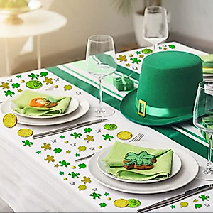 Cerlaza St. Patrick's Day Decorations Shamrocks Table Foil Confetti, 3 Pack Mix Styled Small Clover, Glitter Gold Dots, Hat Demon St Patricks Day Accessories with 30 pcs Shamrock Plastic Green and Gold Clover Lucky Coins