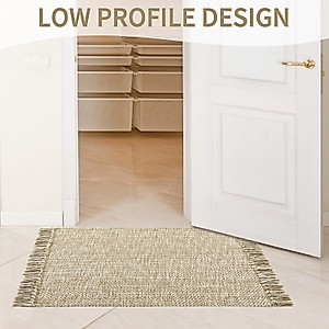 MitoVilla Boho Bathroom Small Rug 2'x3', Tan Cream Cotton Woven Throw Rugs for Living Room, Modern Farmhouse Washable Kitchen Rugs, Area Rugs Floor Mat with Tassel for Entryway, Hallways