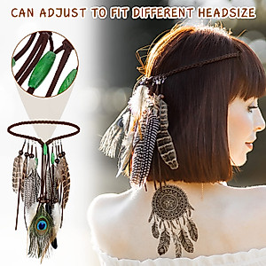 XunYee 4 Pack Halloween Feather Hair Clips Boho Feather Headband Hippie Hair Extensions with Feather Clip Comb Set for Women(Boho Style)