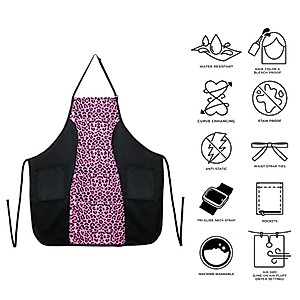 Cricket Water Resistant Slimming Apron Hair Stylist Cover Up for Salon Hairdresser Barbershop Women Hair Stylist Aprons with Pockets, Hot Pink Cheetah Print