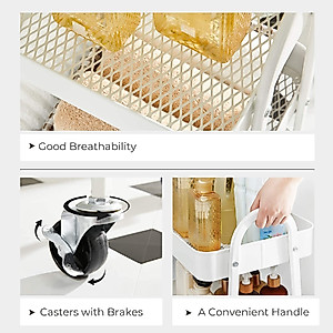 SONGMICS 3-Tier Rolling Cart, Metal Storage Cart, Kitchen Storage Trolley with 2 Brakes and Handles, Utility Cart, Easy Assembly, for Painting Utensils Bedroom Laundry Room, White UBSC068W01