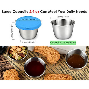 Victhur Salad Dressing Container To Go, 6 Pieces 2.4oz 304 Stainless Steel Sauce Containers with Silicone Lids for Snacks, Dipping Sauce