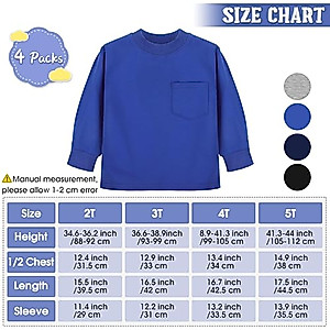Cooraby 4 Pack Toddler Boys Long-Sleeve Shirts with Pocket Crewneck Pullover Sweatshirt Thermal Solid Long Sleeve Cotton Top