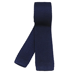 Slim Navy Blue Silk Knitting Tie Border Pattern Business Necktie for Men or Boys