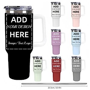 Personalized Tumbler with Handle|Custom Coffee Tumbler with Lid and Straw|Design Your Own Text/Photo Car Cup Holder|Stainless Steel Cup for Gym/Work/Travel Mug Gift for Women&Men(40oz)