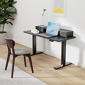 FLEXISPOT Electric Standing Desk with Drawer, Solid One-Piece Adjustable Height Desk with Storage Shelf, Ergonomic Monitor Stand for Computer Laptop (Black Frame/Black Top, 55 inch)