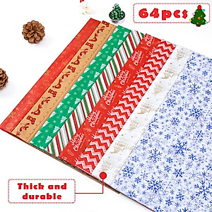 Shindel Christmas Tissue Paper Gift Wrapping Paper, 64 Sheets Assorted Holiday Wrapping Paper for Gift Boxes Wrapping and Christmas Party Decorations, 28 x 20 Inch