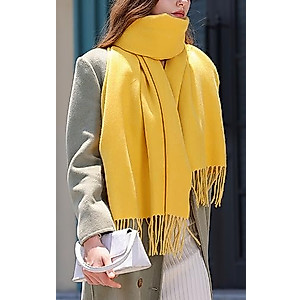 Wander Agio Womens Thick Blanket Scarf Long Shawl Large Scarves Cashmere Feel Double-side Pure Shiny Candy Color Bright Yellow 12