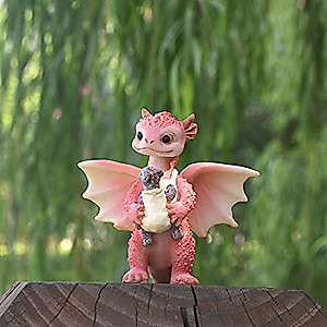CYNOR Dragon Statue Fairy Garden Figurines for Adults Resin Home Decor Tiny Terrarium Cute Carrying Baby Ornaments