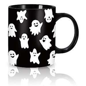Whaline Halloween Mug 12oz Cute Ghost Coffee Mug Black White Ghost Ceramic Drinking Mugs Halloween Party Cups for Home School Office Table Centerpieces Housewarming Gift Party Supplies