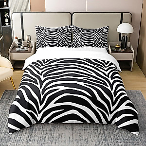 Zebra Strip Door Duvet Cover 100% Cotton Twin SizeGeometric Strip Lines Bedding Cotton Duvet Cover Set Wild Animals Bedding Set Modern Abstracr Art Comforter Cover Set Black White Bedspread Cover