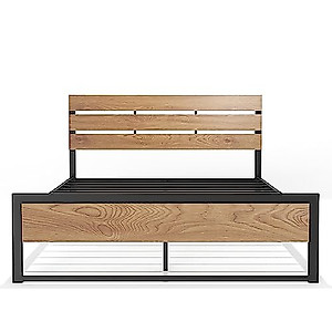 BONSOIR Full Size Bed Frame Steady Steel Platform with Wood Headboard/Footboard,No Box Spring Needed, Easy Assembly, Squeaking Free (Full Size)