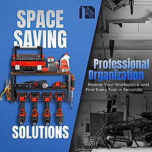 HomeBoo Power Tool Organizer, 4 Power Drill Holder Wall Mount, 3 Layers Heavy Duty Rack WOOD Top Shelf, Garage Tool Organizer, Garage Storage Shelf, Father Day Gift